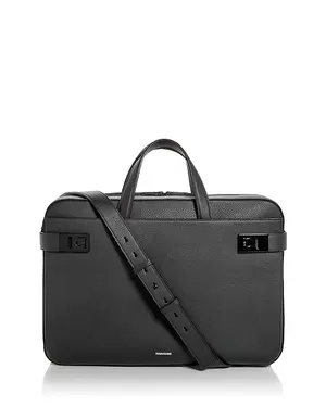 FERRAGAMO Gancini Leather Briefcase - Nero