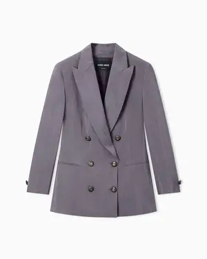 Giorgio Armani Washed Silk Double-breasted Jacket - Grey