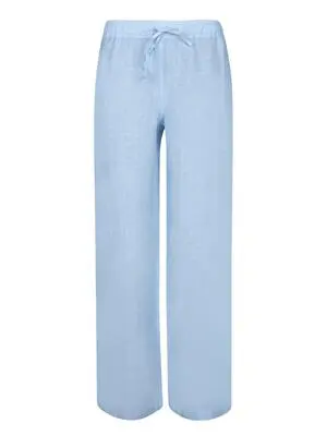 120% Lino Linen Wide Leg Trousers - Blue