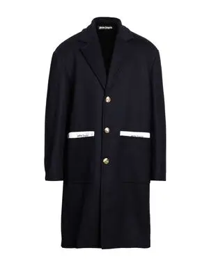 Palm Angels Single-breasted Flannel Coat - Blue