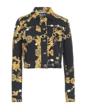 Versace Denim Jacket With Signature Print - Black