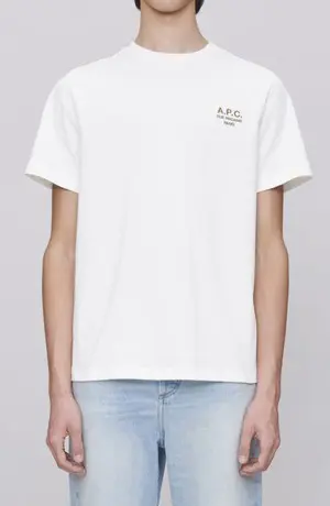 A.p.c. Embroidered Logo Cotton T-shirt Blanc Kaki