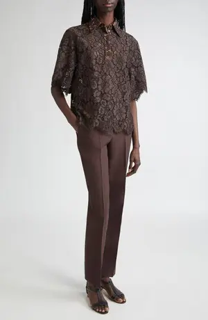 Michael Kors Floral Lace Button-up Shirt - Chocolate