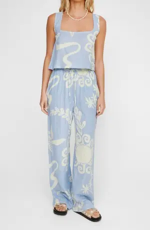 Nasty Gal Printed Cotton Drawstring Straight Leg Pants