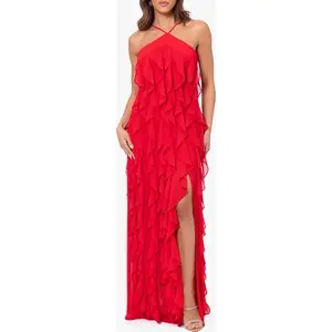 XSCAPE EVENINGS Corkscrew Ruffle Chiffon Gown