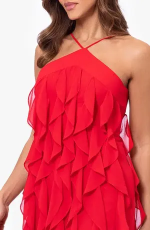XSCAPE EVENINGS Corkscrew Ruffle Chiffon Gown
