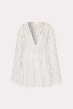 MILLY CABANA Olympia Lurex Stripe Coverup Dress - White