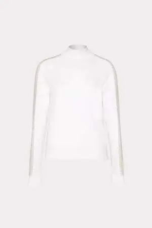 MILLY Crystal Racer Turtleneck Top Ecru