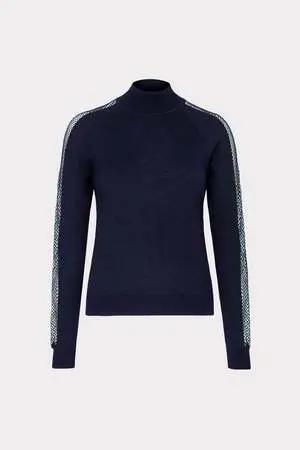 MILLY Crystal Racer Turtleneck Top - Navy