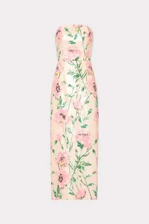 MILLY Kait Strapless Floral Sequin Midi Dress - Blush