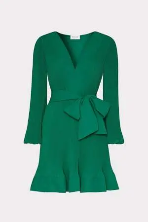 MILLY Liv Pleated Mini Dress - Dark Forest