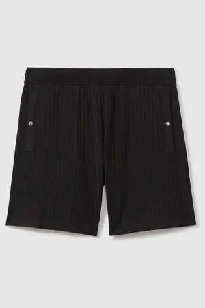 REISS Etienne Ribbed Waist Shorts - Black