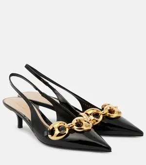 Gucci Marina Chain Patent Leather Slingback Pumps