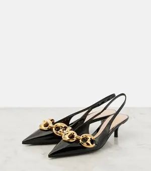 Gucci Marina Chain Patent Leather Slingback Pumps