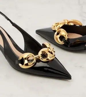 Gucci Marina Chain Patent Leather Slingback Pumps
