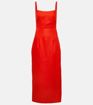 SIR. Primrose Ruched Linen Maxi Dress - Red