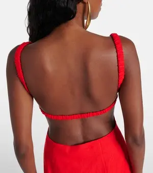 SIR. Primrose Ruched Linen Maxi Dress - Red