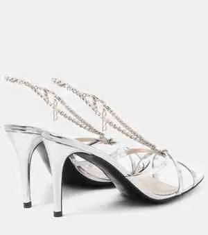 Gucci Heloise Embellished Metallic Leather Sandals
