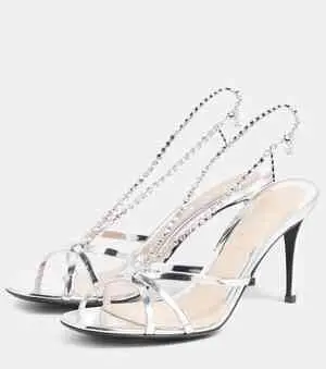 Gucci Heloise Embellished Metallic Leather Sandals