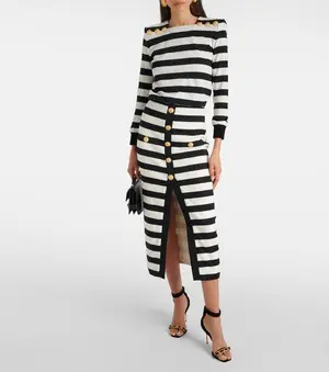 Balmain Striped Midi Skirt