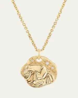 AARYAH 18k Yellow Gold Mini Diamond Zodiac Pendant Necklace - Aquarius