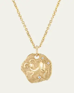AARYAH 18k Yellow Gold Mini Diamond Zodiac Pendant Necklace - Aries