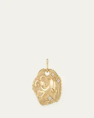 AARYAH 18k Yellow Gold Mini Diamond Zodiac Pendant Necklace - Aries
