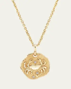 AARYAH 18k Yellow Gold Mini Diamond Zodiac Pendant Necklace - Cancer