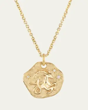 AARYAH 18k Yellow Gold Mini Diamond Zodiac Pendant Necklace - Capricorn