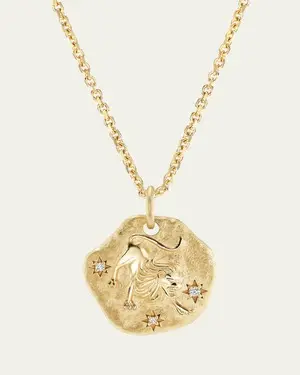 AARYAH 18k Yellow Gold Mini Diamond Zodiac Pendant Necklace - Leo