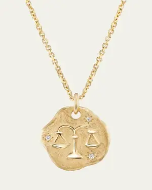 AARYAH 18k Yellow Gold Mini Diamond Zodiac Pendant Necklace - Libra