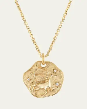 AARYAH 18k Yellow Gold Mini Diamond Zodiac Pendant Necklace - Sagittarius