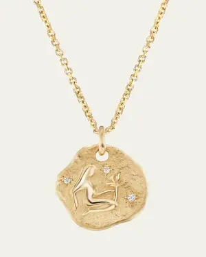 AARYAH 18k Yellow Gold Mini Diamond Zodiac Pendant Necklace - Virgo