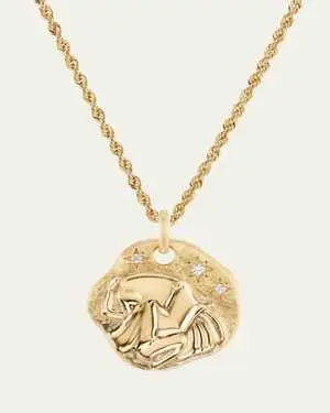 AARYAH 18k Yellow Gold Diamond Zodiac Medallion Pendant Necklace - Aquarius