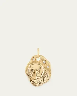 AARYAH 18k Yellow Gold Diamond Zodiac Medallion Pendant Necklace - Aquarius
