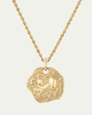 AARYAH 18k Yellow Gold Diamond Zodiac Medallion Pendant Necklace - Aries