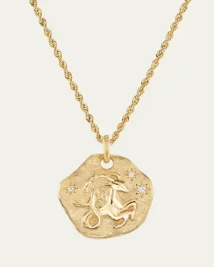 AARYAH 18k Yellow Gold Diamond Zodiac Medallion Pendant Necklace - Capricorn