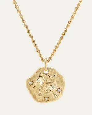 AARYAH Aaryah 18K Yellow Gold Diamond Zodiac Medallion Pendant Necklace Leo