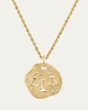 AARYAH Aaryah 18K Yellow Gold Diamond Zodiac Medallion Pendant Necklace Libra