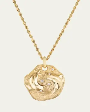AARYAH 18k Yellow Gold Diamond Zodiac Medallion Pendant Necklace - Pisces
