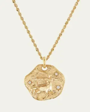AARYAH Aaryah 18K Yellow Gold Diamond Zodiac Medallion Pendant Necklace Sagittarius