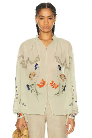BODE Embroidered Flower Study Shirt