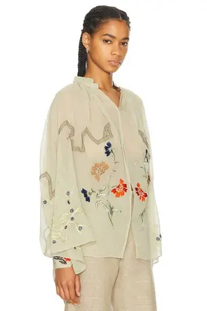 BODE Embroidered Flower Study Shirt