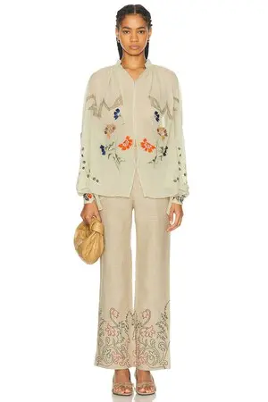 BODE Embroidered Flower Study Shirt