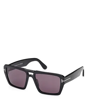 TOM FORD Flat Top Square Sunglasses, 56mm - Black/gray Solid