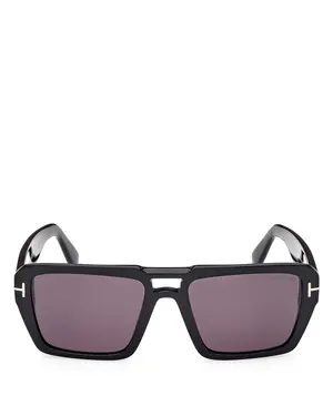TOM FORD Flat Top Square Sunglasses, 56mm - Black/gray Solid