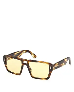 TOM FORD Flat Top Square Sunglasses, 56mm Havana/yellow Solid