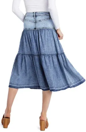 WASH LAB DENIM Tiered Midi Skirt