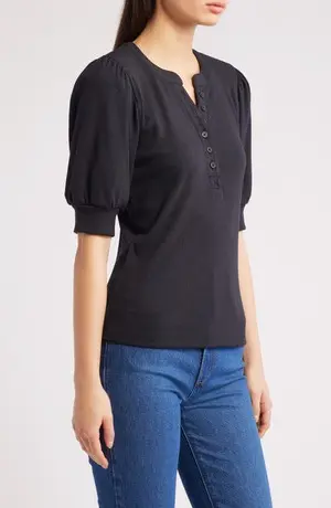 Rails Jewel Puff Sleeve Top - Black