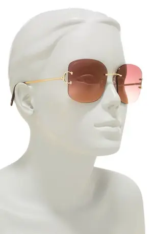 Cartier 60mm Rimless Square Sunglasses - Gold